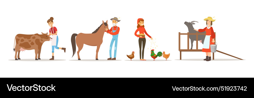 People farmer character breeding animal Royalty Free Vector