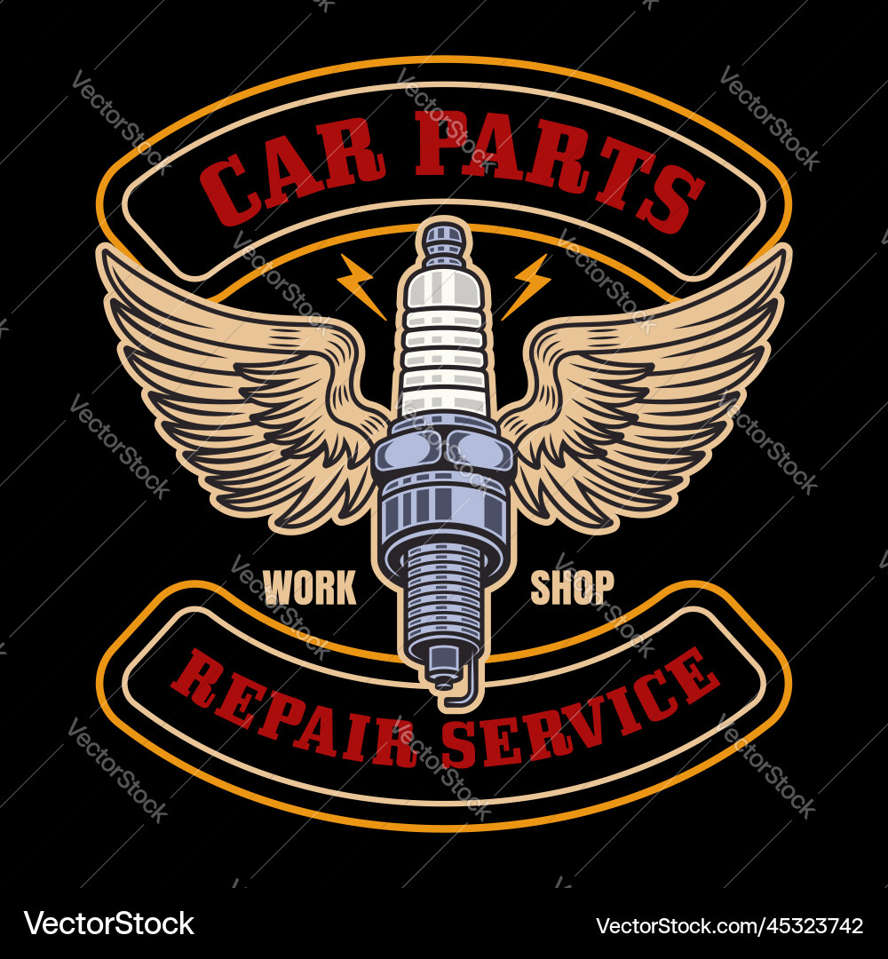 Spark plug with wings emblem logo badge Royalty Free Vector