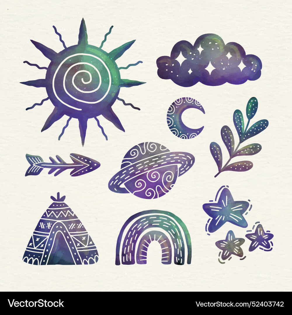 Watercolor boho element collection Royalty Free Vector Image