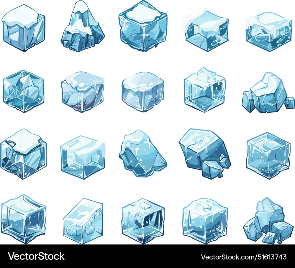 Cartoon isometric ice cube icons set Royalty Free Vector