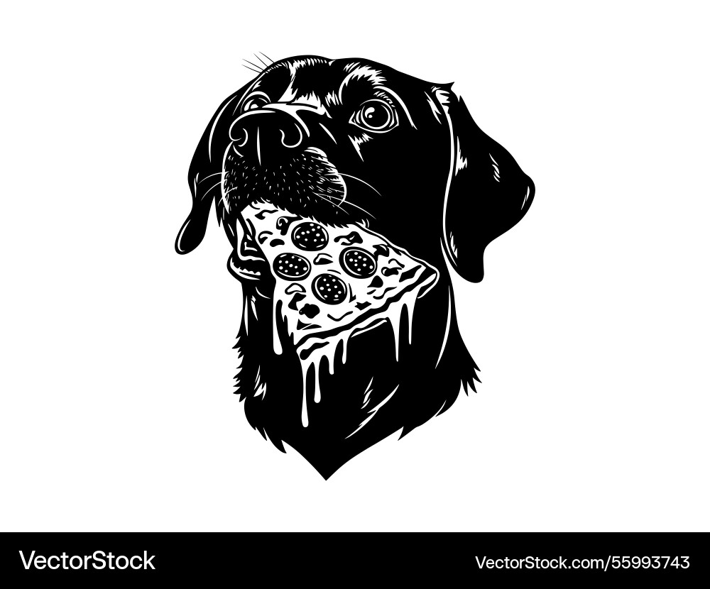 Dog eating pizza silhouette labrador art Vector Image