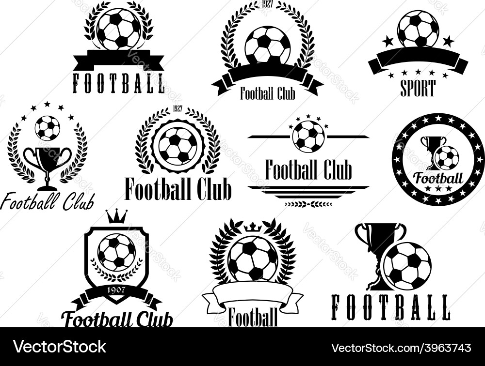 Football or soccer black and white emblems Vector Image
