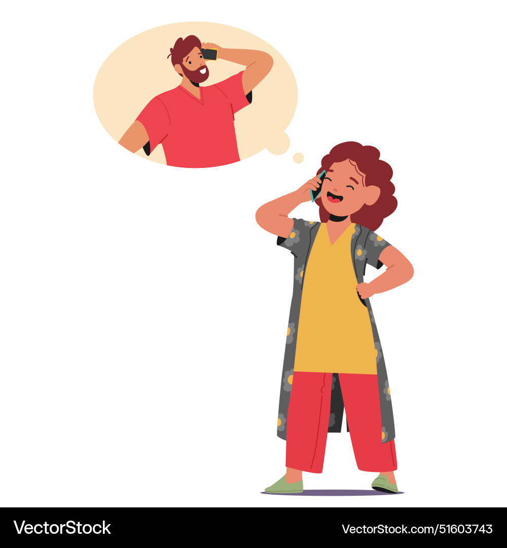 Happy child talking on the phone while imagining Vector Image