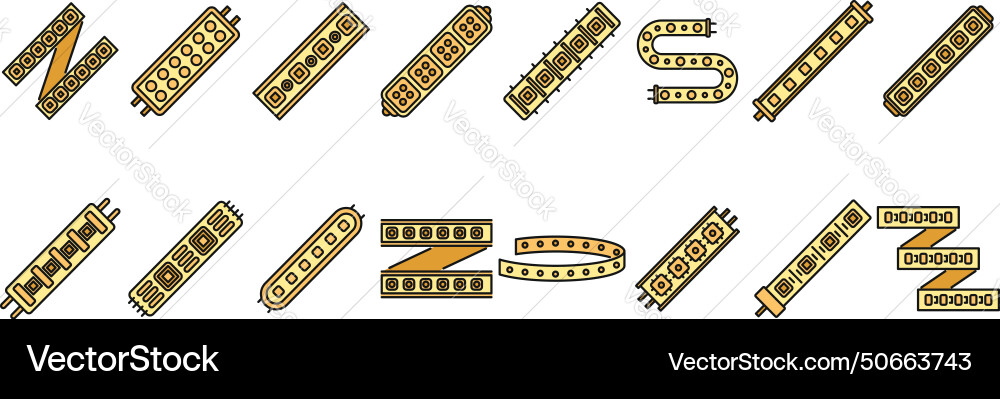 Led strip lights icons set color Royalty Free Vector Image