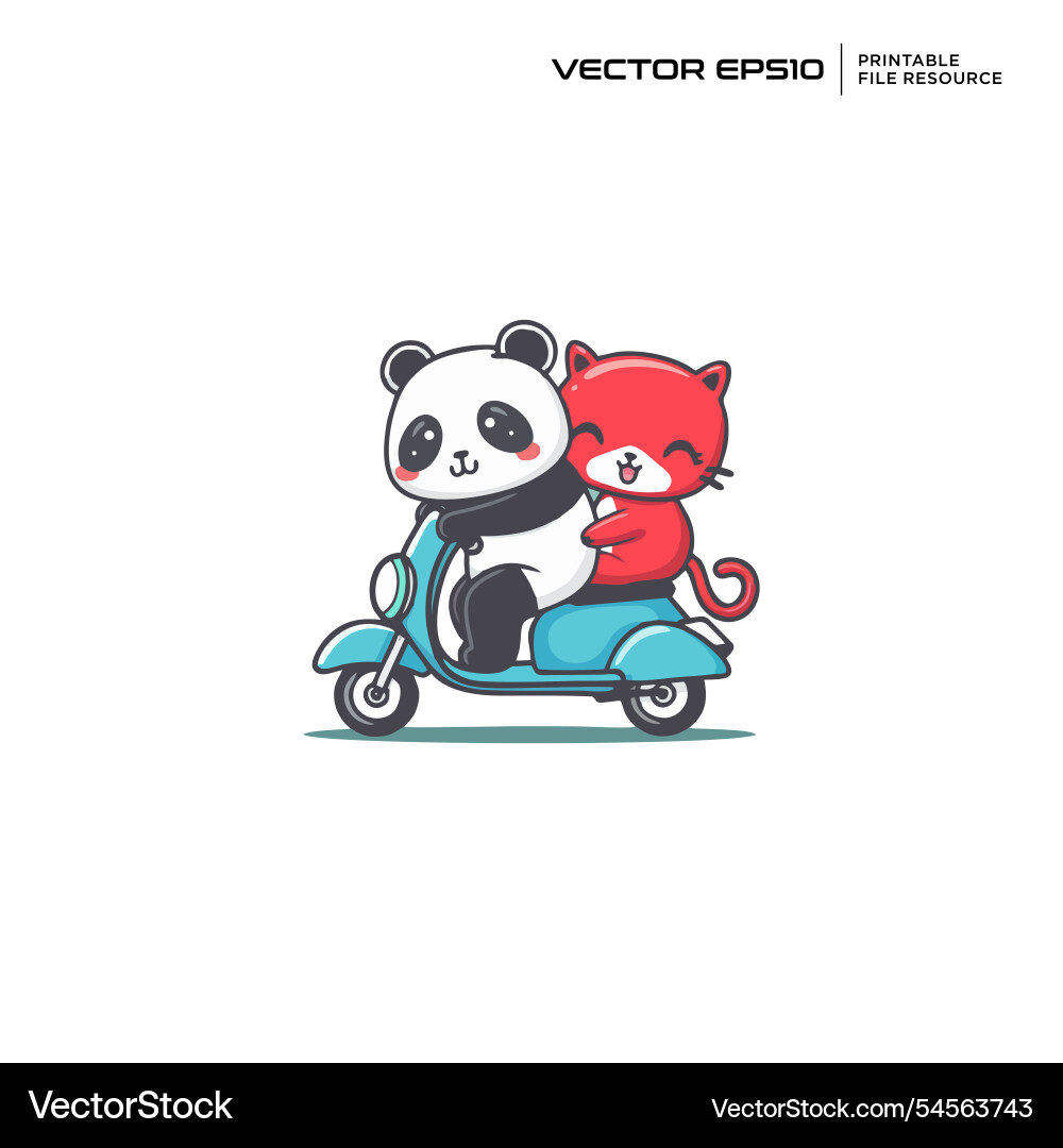 Panda riding scooter character mascot logo Vector Image
