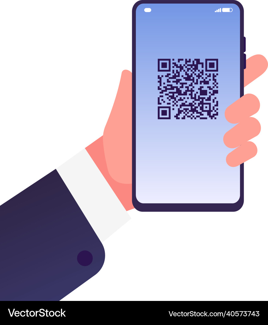 Qr code on screen hand hold smartphone Royalty Free Vector