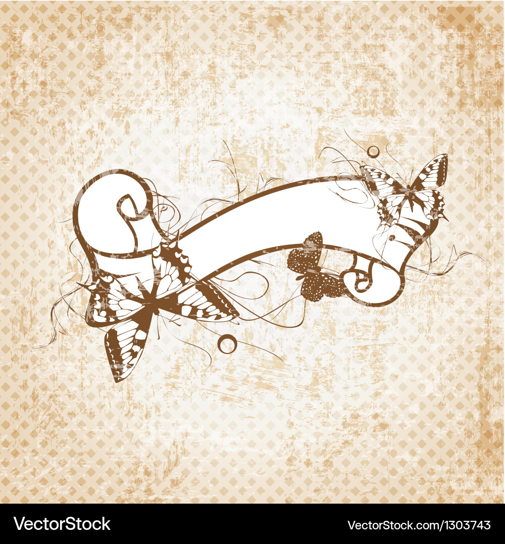 Retro scroll with butterflies Royalty Free Vector Image