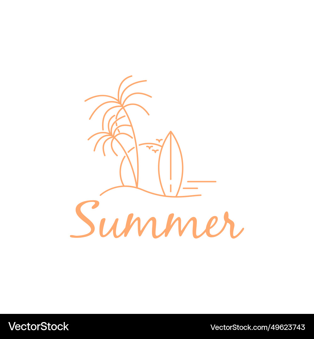 Surf board beach line logo design image Royalty Free Vector