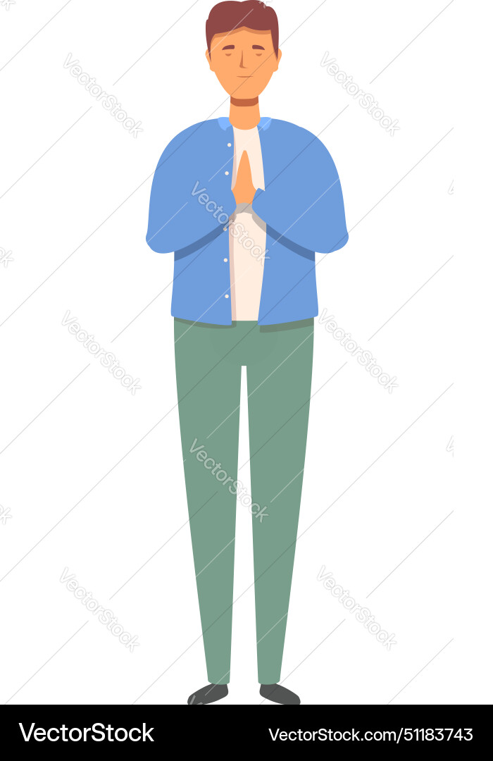 Young student pray icon cartoon respect Royalty Free Vector
