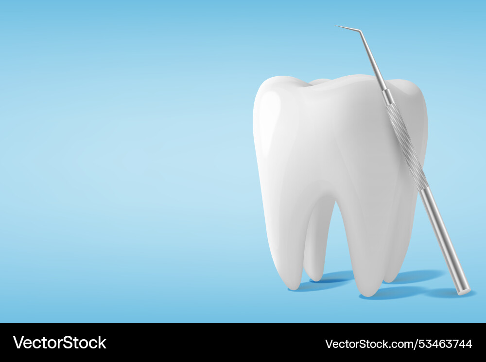 3d realistic tooth and dental probe Royalty Free Vector