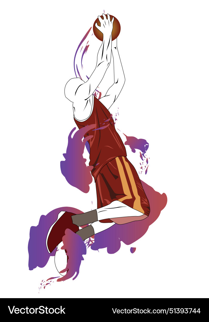 Basketball player doing a slam dunk with colored Vector Image
