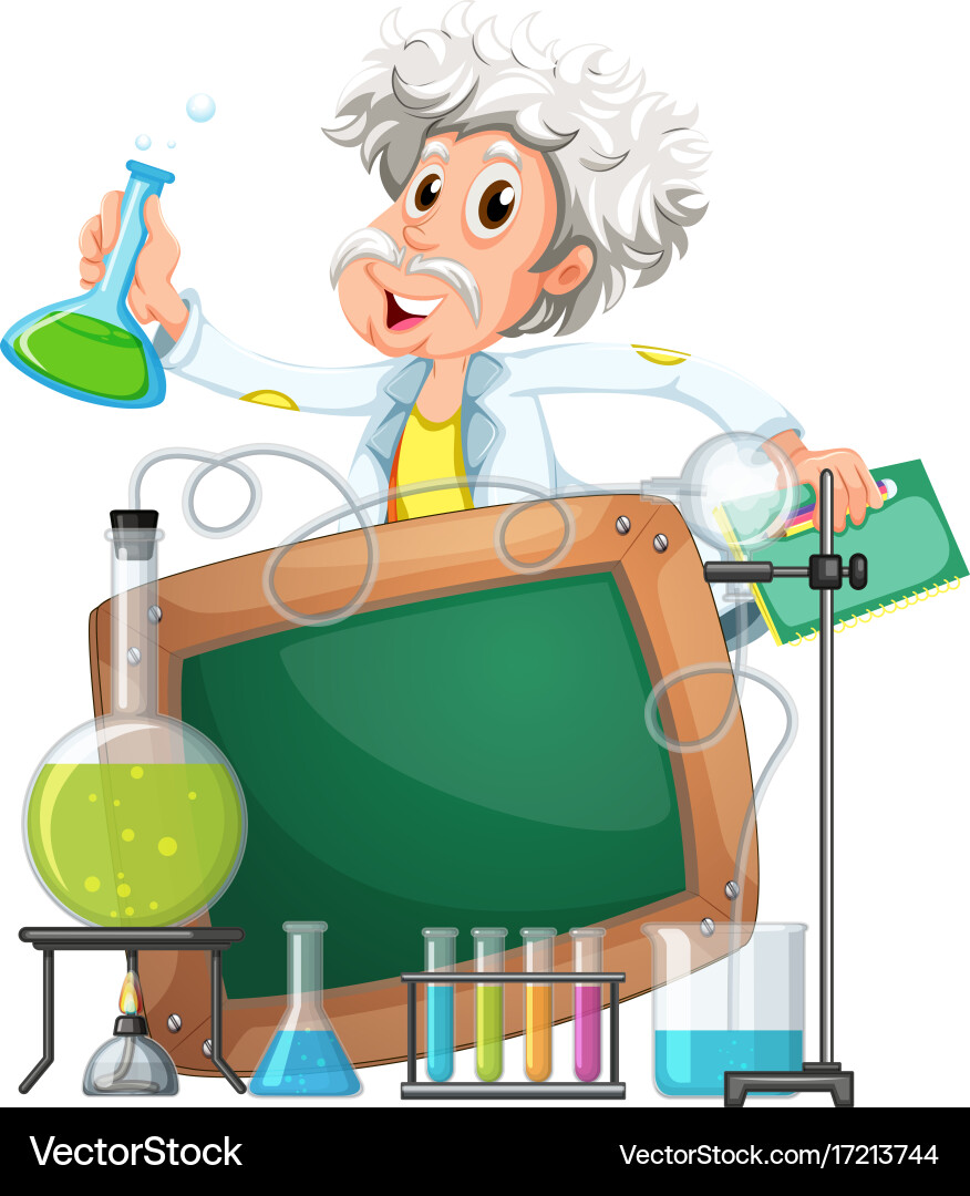 Board template with scientist in lab Royalty Free Vector