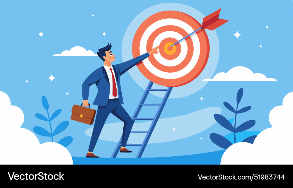 Businessman reaching target on ladder Royalty Free Vector