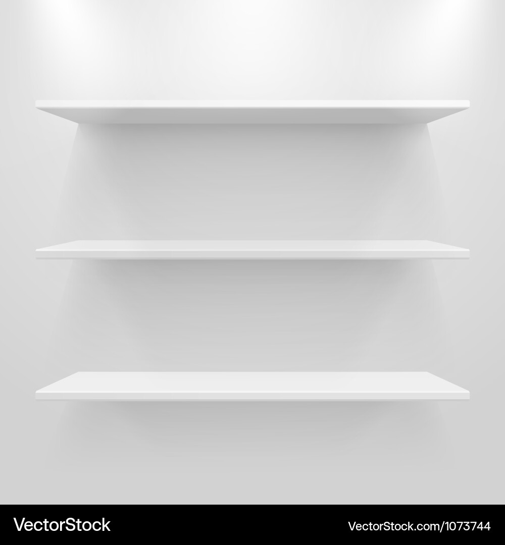 Empty white shelves Royalty Free Vector Image - VectorStock
