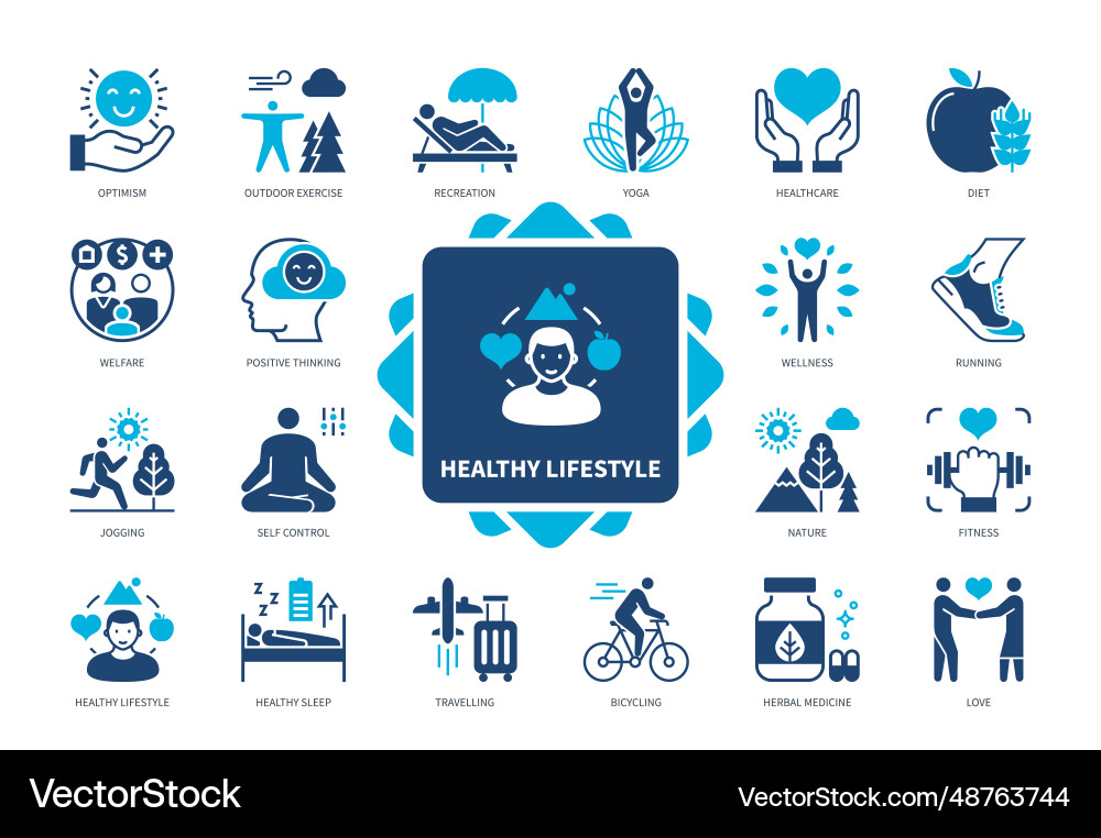Healthy lifestyle solid icon set Royalty Free Vector Image
