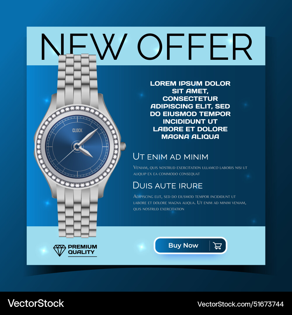 Wristwatch ad banner silver wrist clock luxury Vector Image