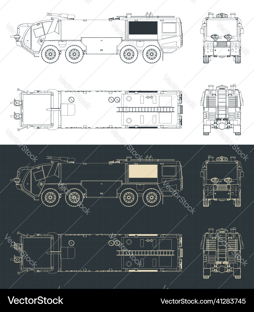 Airport fire truck blueprints Royalty Free Vector Image