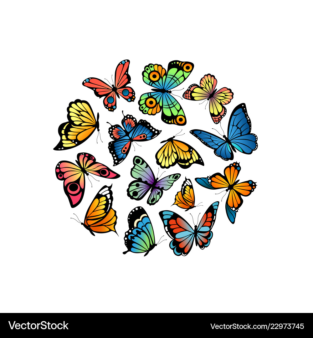 Decorative butterflies in circle shape Royalty Free Vector