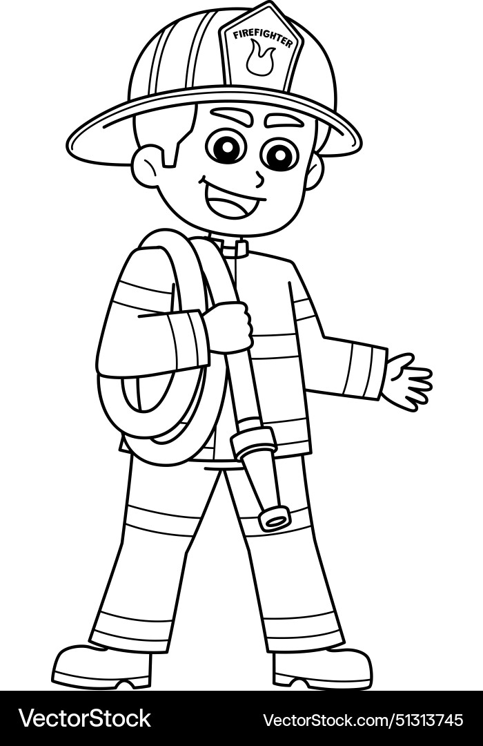 Firefighter carrying a fire hose isolated coloring