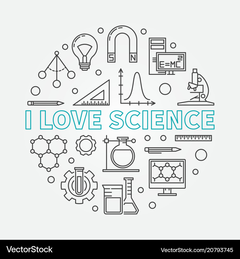I love science round in thin Royalty Free Vector Image