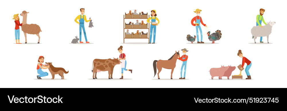 People farmer character breeding animal Royalty Free Vector