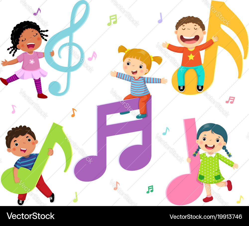 Cartoon kids with music notes Royalty Free Vector Image