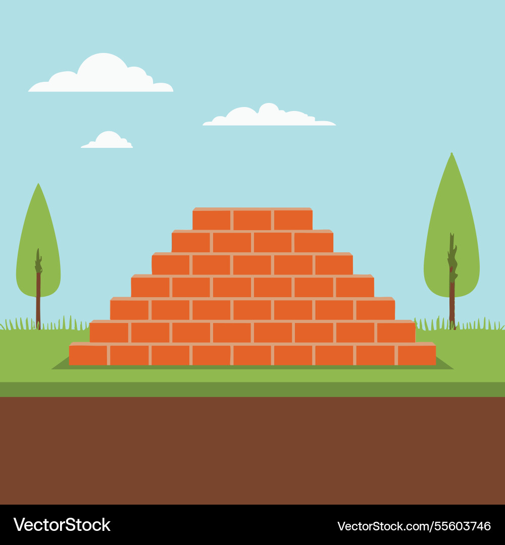 Foundation with stacked bricks Royalty Free Vector Image