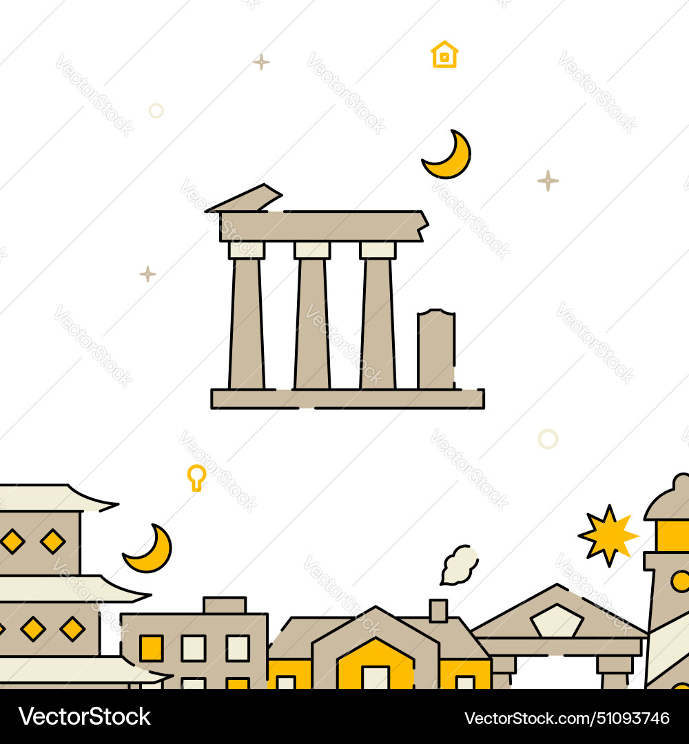 Greek parthenon filled line icon simple Royalty Free Vector