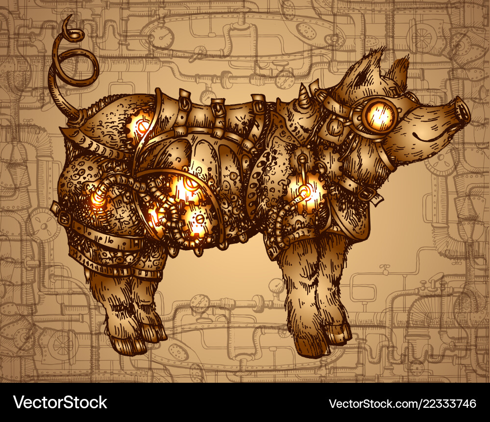 Hand drawn steampunk pig Royalty Free Vector Image