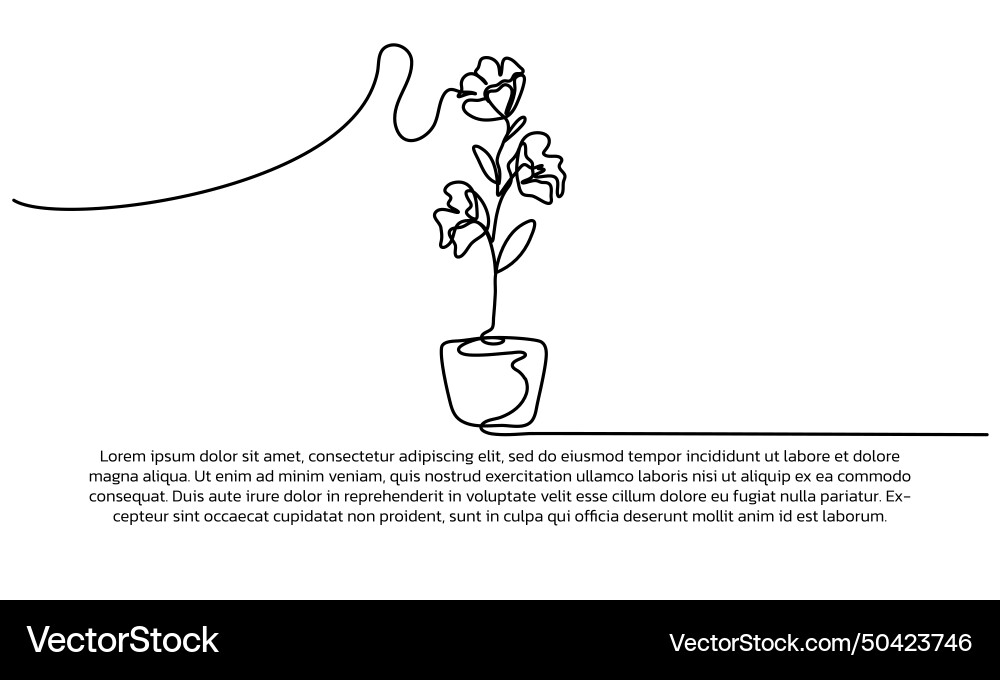 One line flower vase poster drawing Royalty Free Vector