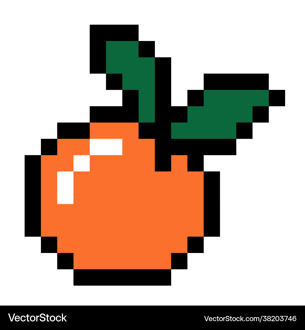 Pixel Orange Fruit 8-Bit Icon Royalty Free Vector Image