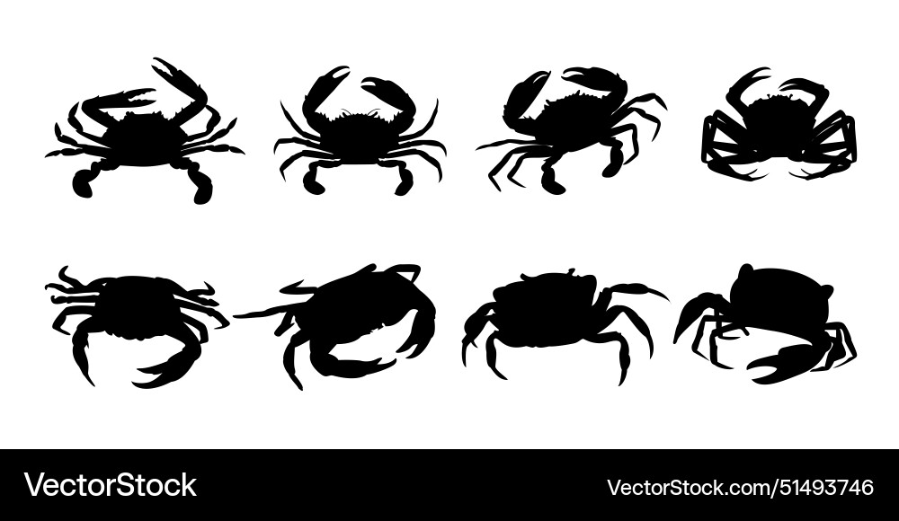 Sea crab silhouette collection animal Royalty Free Vector