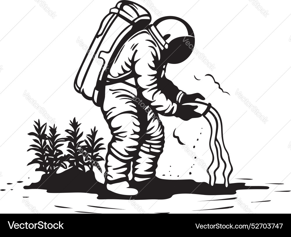 Astronautic greenery plant watering emblem astral Vector Image