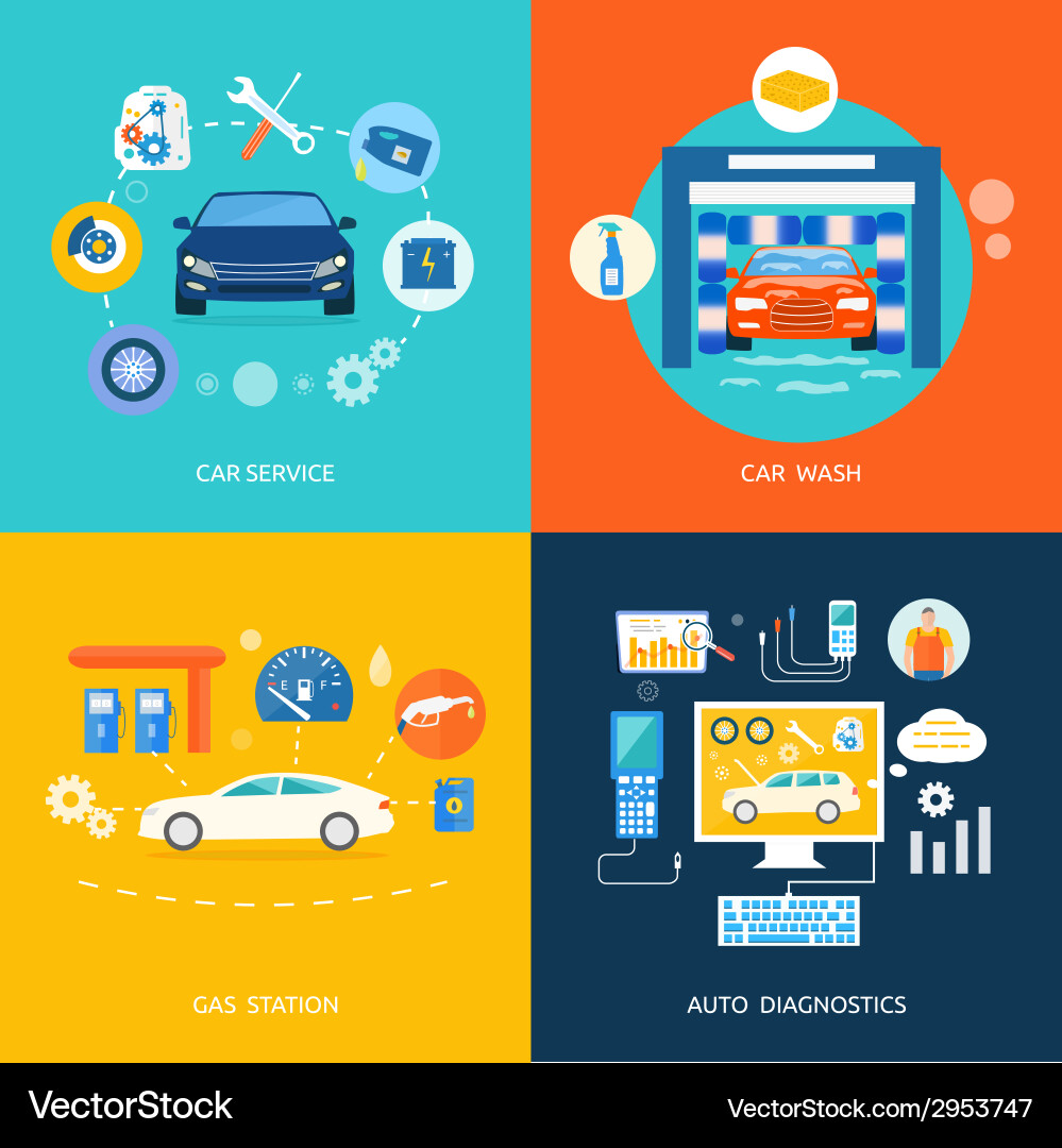 Car Service & Auto Diagnostics Icons Vector Image