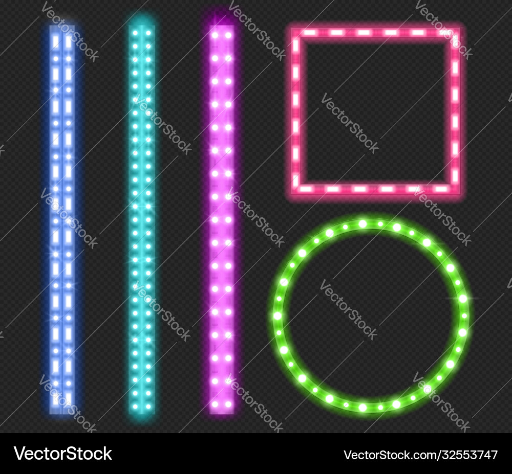 Led strips neon light ribbons borders and frames Vector Image