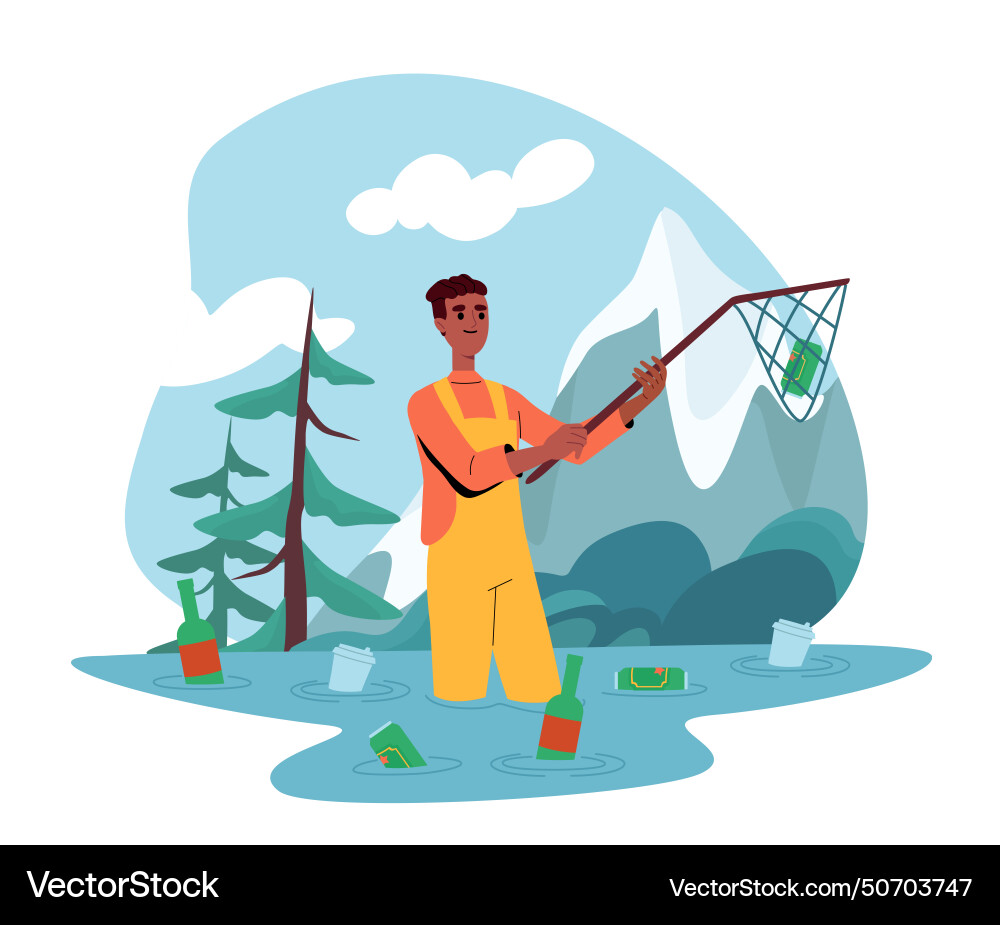 Man collects garbage concept Royalty Free Vector Image