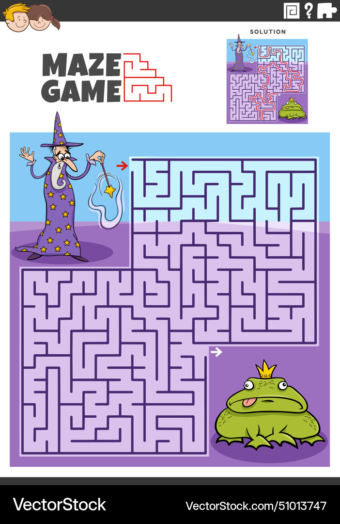 Maze activity with wizard and prince enchanted Vector Image