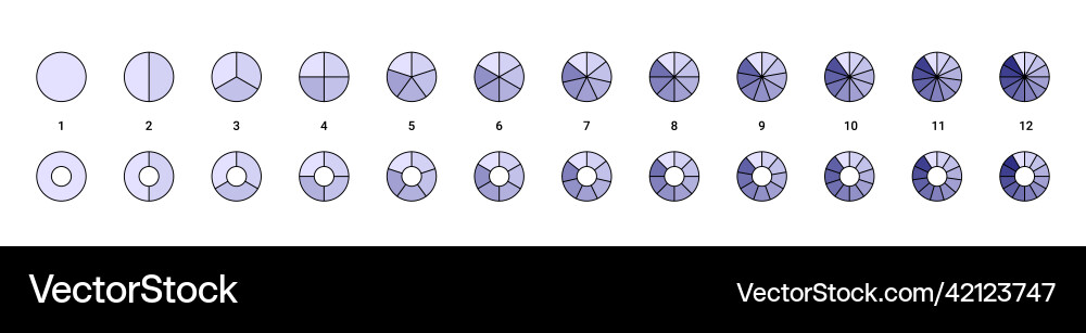 Pie charts set segment slice icons round wheel Vector Image