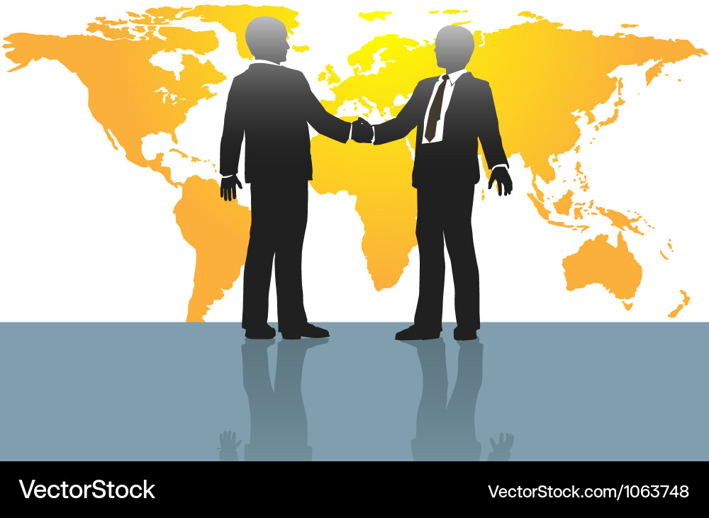 Business men handshake on world map Royalty Free Vector