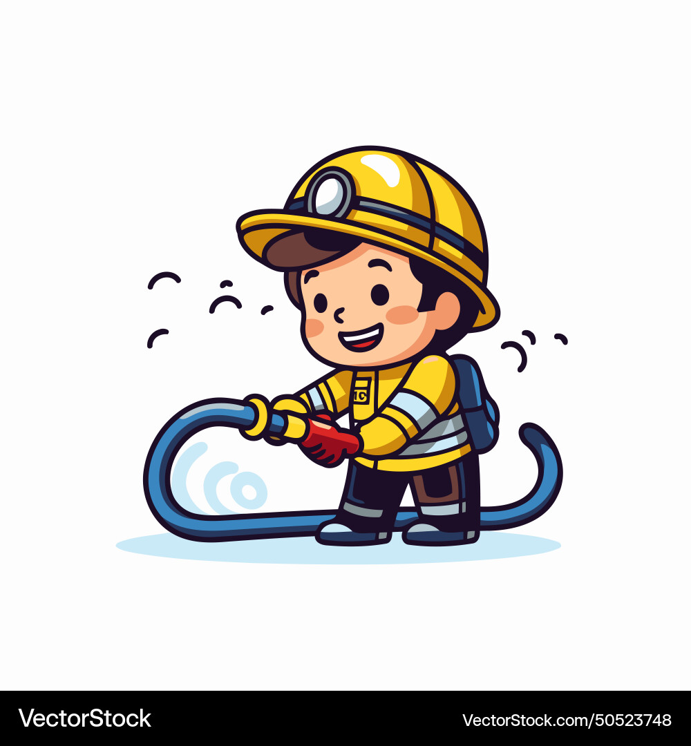 Fireman with fire hose cartoon character Vector Image