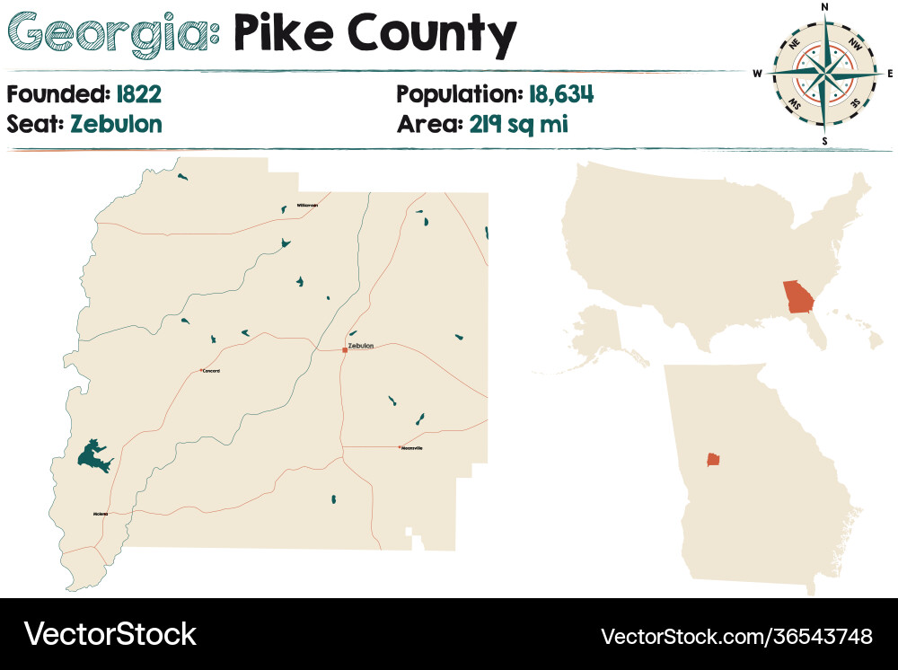 Map pike county in georgia Royalty Free Vector Image