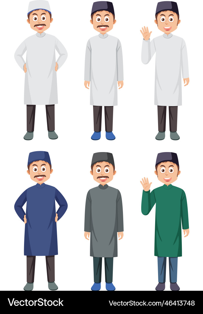Muslim man cartoon character collection Royalty Free Vector