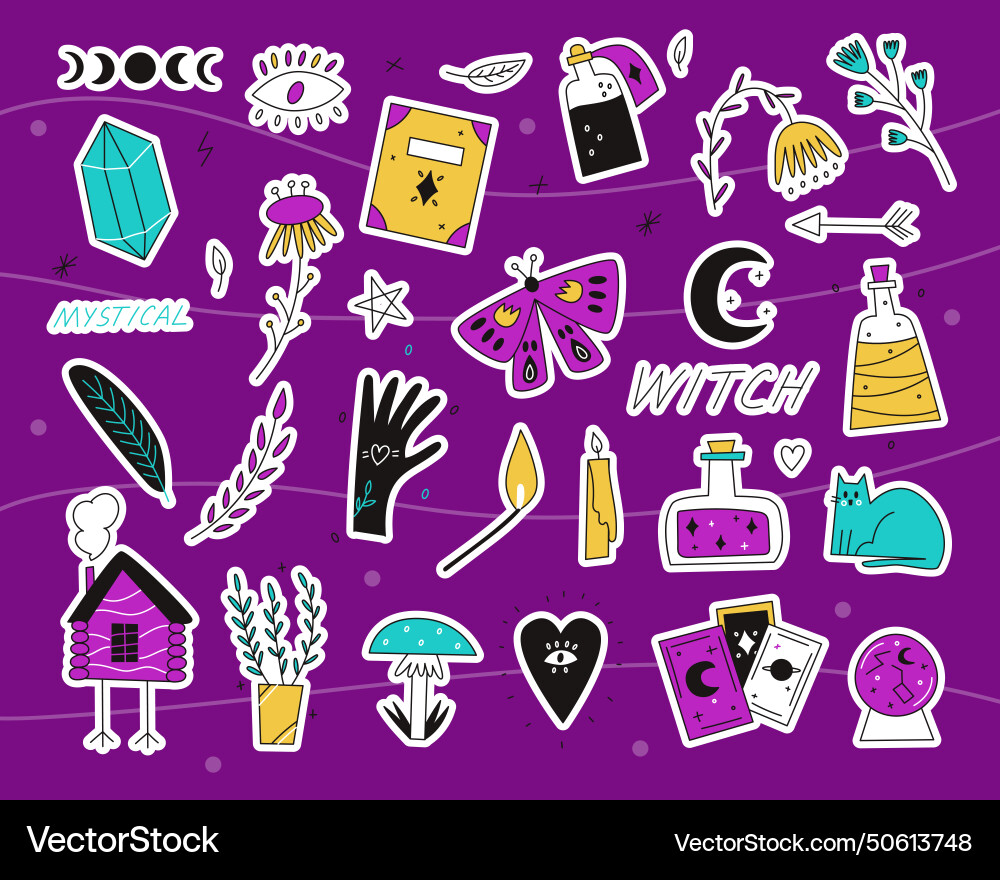 Set of mystical stickers Royalty Free Vector Image