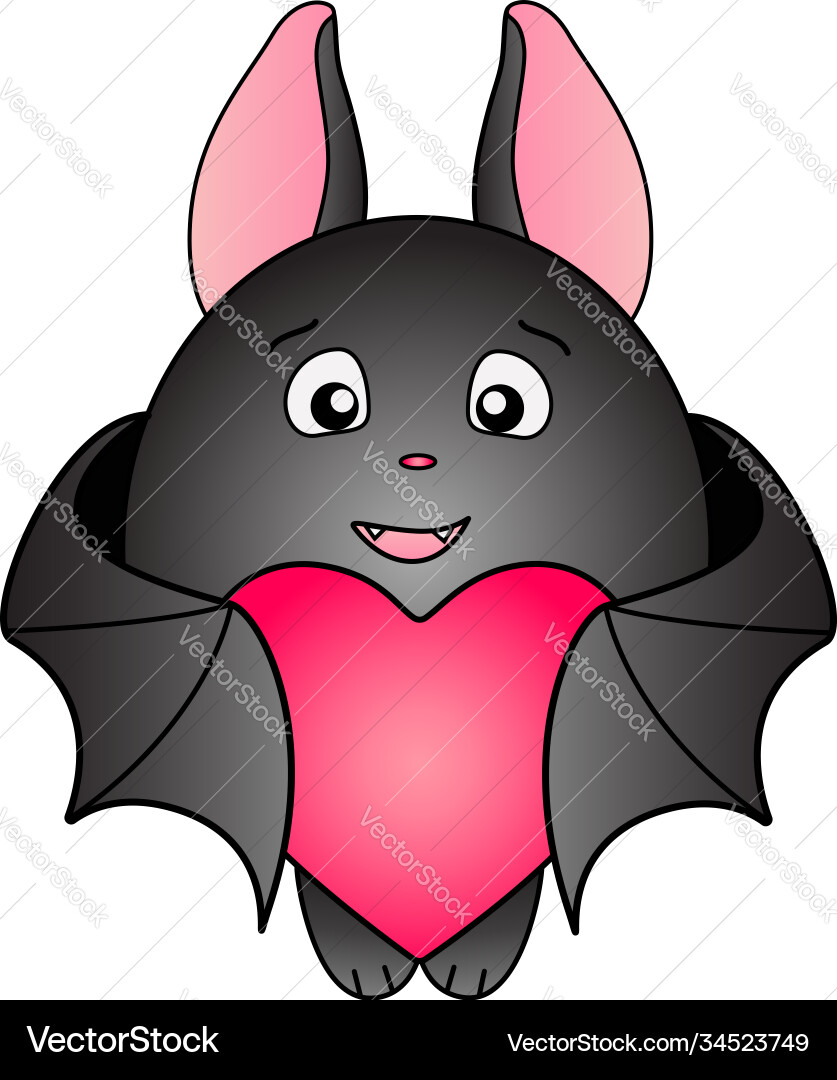 Cute fat bat hugs a heart - full color Royalty Free Vector