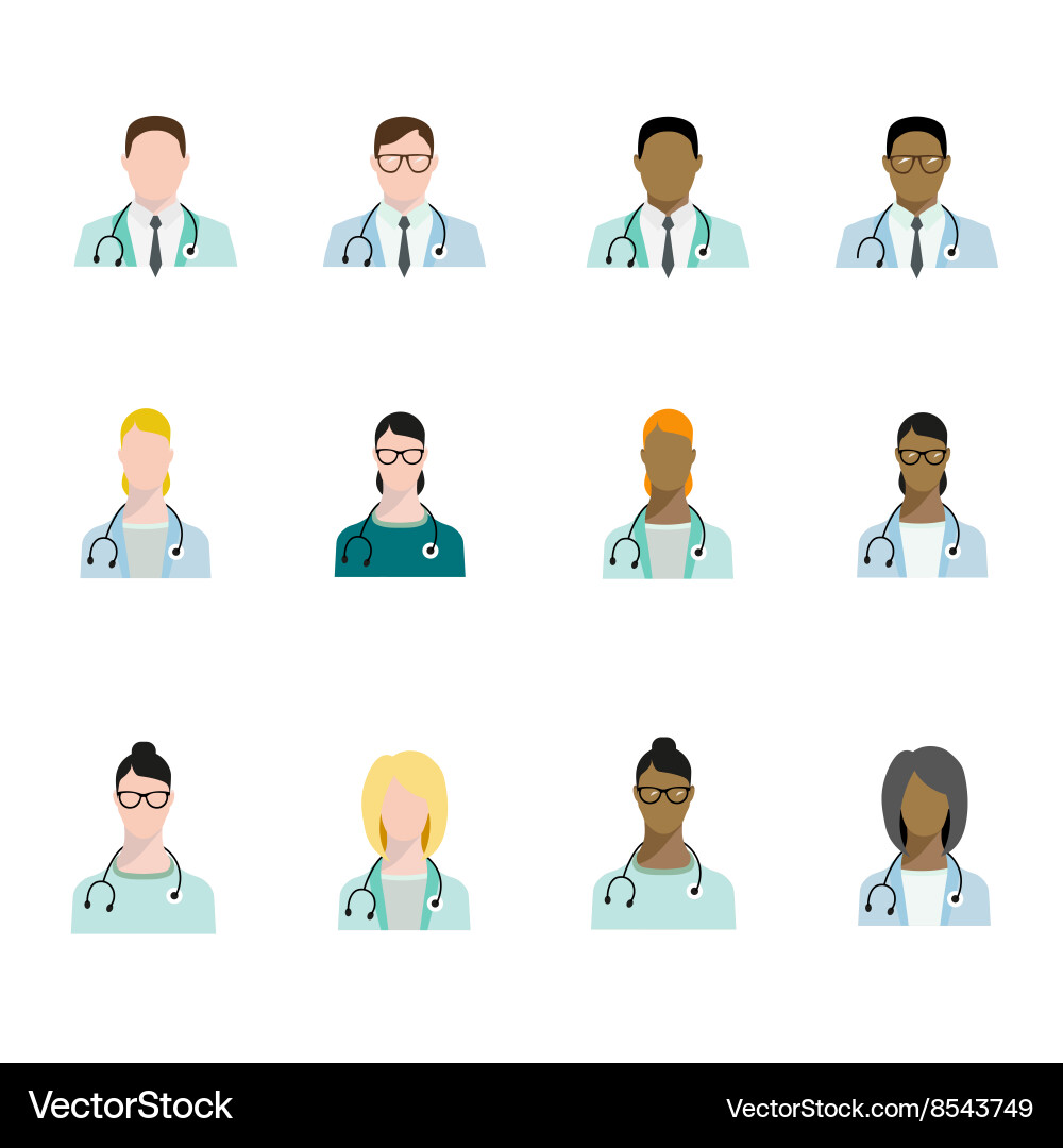 Doctor Avatar Set - Flat Style Royalty Free Vector Image