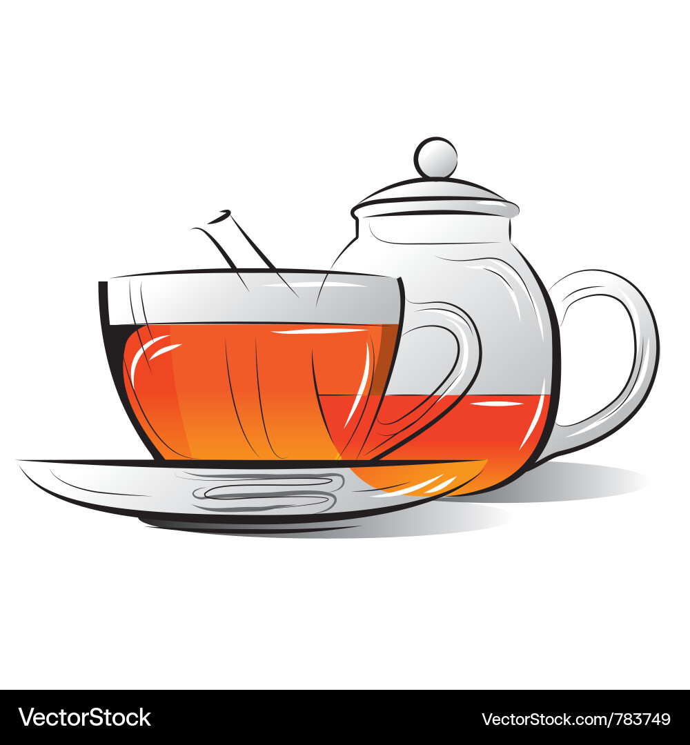 Drawing teapot and cup of tea Royalty Free Vector Image