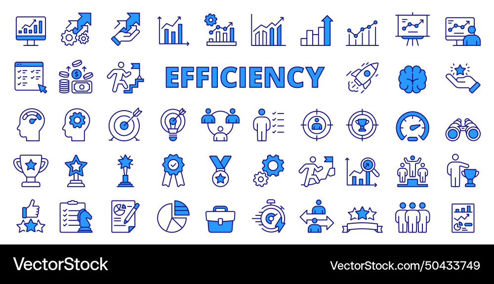Efficiency icons in line design blue Royalty Free Vector