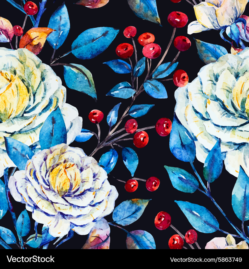 Watercolor Floral Berry Pattern Royalty Free Vector Image