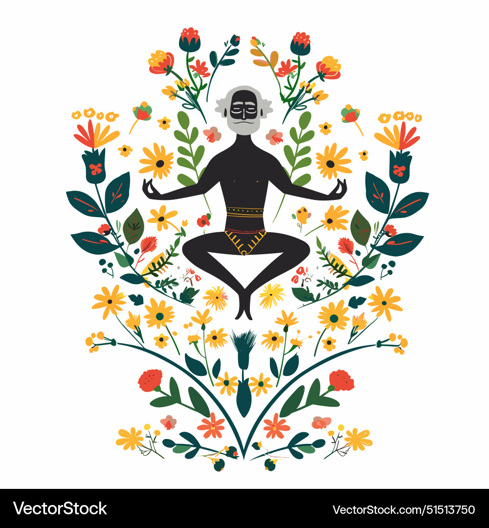 African man meditating surrounded bright colorful Vector Image