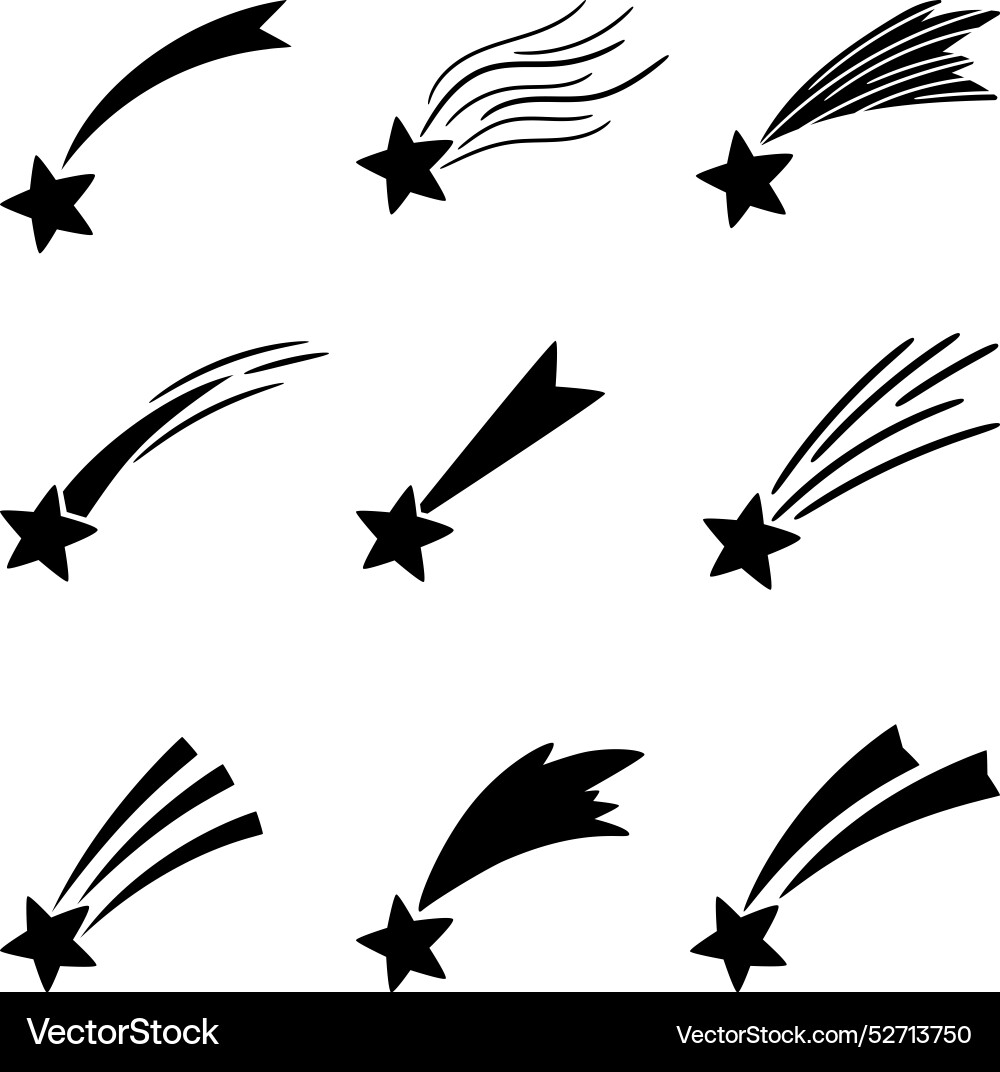 Black falling stars with different tails set Vector Image